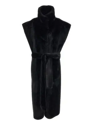 STAND STUDIO Gilet Lungo Oaklynn In Eco-pelliccia Con Cintura - Black