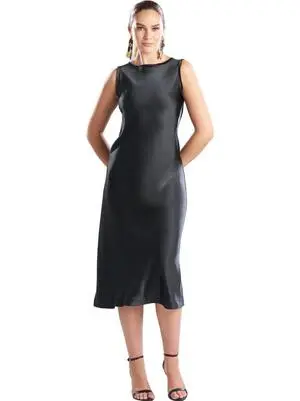 Natori Luxe Satin Raw Edge Tank Column Dress - Black