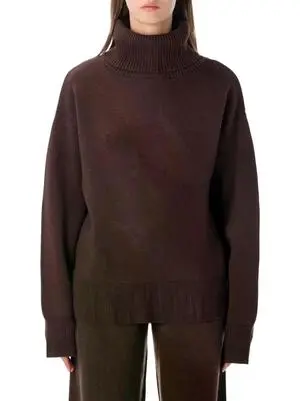 RHEA Roll-neck Drop-shoulder Sweater - Brown