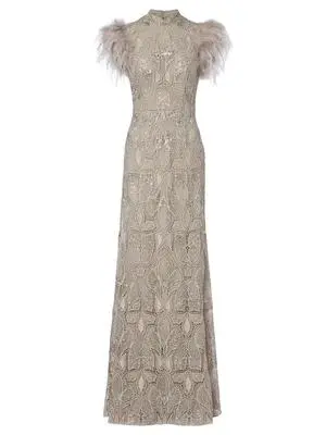GEORGES HOBEIKA Embellished Guipure Lace Gown - Grey