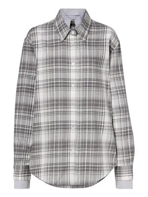 Acne Studios Checked Layered Cotton Flannel Shirt - Grey
