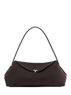 TOTEME T-lock Medium Suede Shoulder Bag Brown