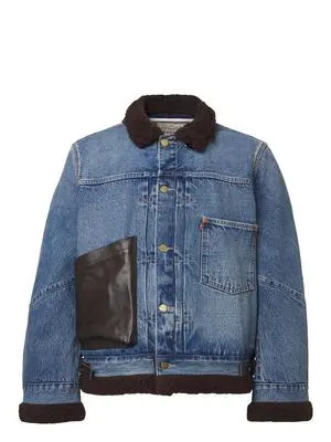 Sacai Leather-trimmed Denim Jacket - Blue