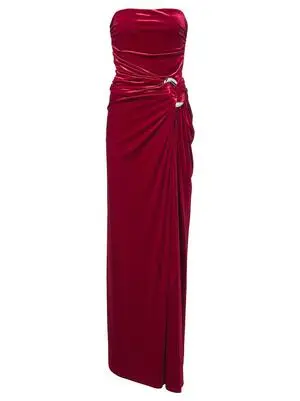 Simkhai Emma Gathe Velvet Bustier Gown - Red