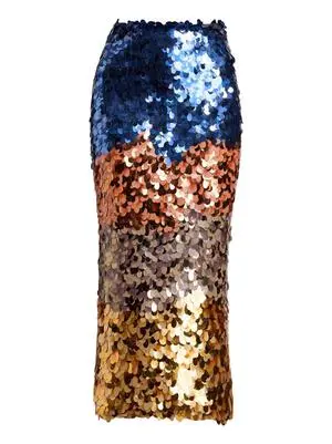 ULLA JOHNSON Matilde Colorblocked Paillettes Pencil Skirt