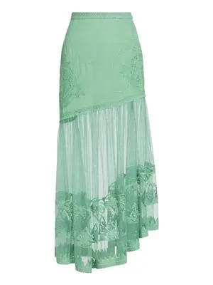 Ulla Johnson Elspeth Floral-embroidered Sheer Silk Midi-skirt - Arctic