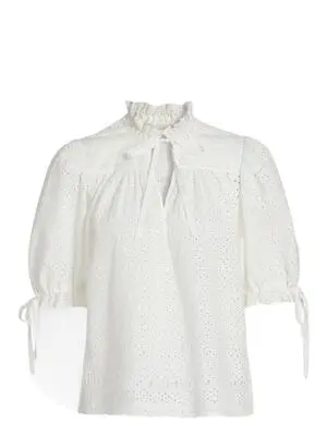 Ulla Johnson Aloutte Eyelet Cotton Top - Pristine