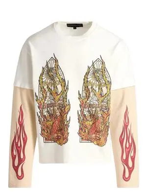 WHO DECIDES WAR Flame Glass Layered Long-sleeve Jersey T-shirt - Cloud Multi