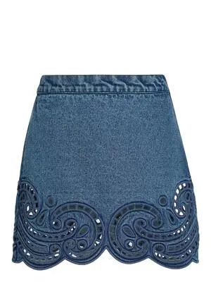 Ulla Johnson The Cadiz Eyelet Cotton Denim A-line Miniskirt - River