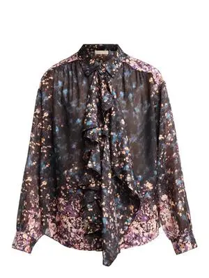 Ulla Johnson Gesture Floral Silk Ruffle Blouse - Eclipse