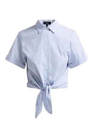 Theory Pinstriped Cotton-blend Tie-front Shirt - Blue Multi