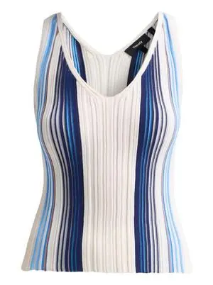 Theory Textured Striped Scoopneck Tank - Ivory Multi
