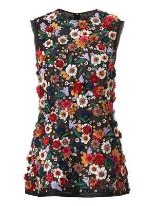 Carolina Herrera 3d Floral Silk Sleeveless Top - Black Multi