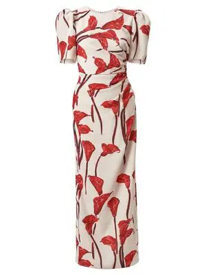Carolina Herrera Floral Gathered Puff-sleeve Cocktail Dress - Ceramic Multi