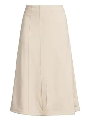 Misook A-line Front-slit Stretch Midi-skirt - Biscotti