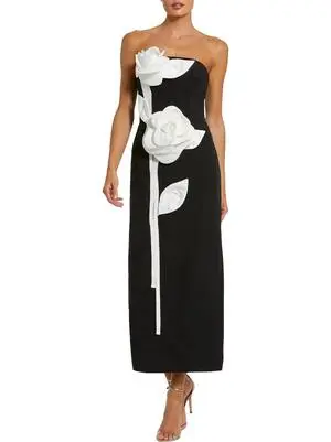 Mac Duggal Floral Crepe Strapless Maxi Dress - Black Ivory