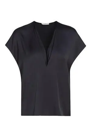 Vince Double V-neck Silk-blend Top - Ink