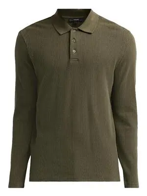 Vince Variegated Textured Long-sleeve Polo Shirt - Night Leaf