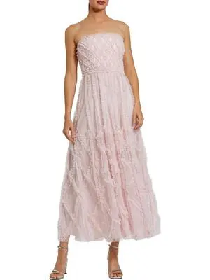 Mac Duggal Cocktail Ruffled Mesh Strapless Gown - Blush