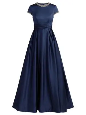 Mac Duggal Embellished Satin Cap-sleeve Gown - Midnight