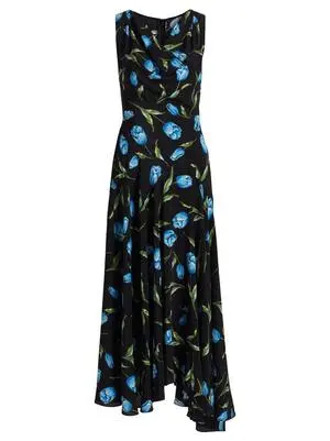 RODARTE Tulip Silk Crepe Asymmetrical Midi-dress - Black