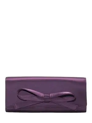 Carolina Herrera Margaret Bow Satin Clutch Plum
