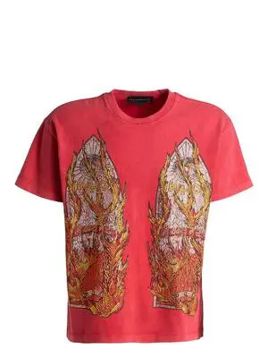 WHO DECIDES WAR Rhinestone Flame Glass Jersey T-shirt - Ruby