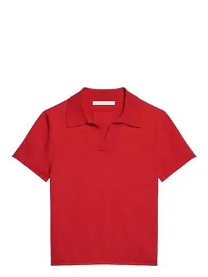 Helmut Lang Cotton Knit Shrunken Polo Sweater - Red