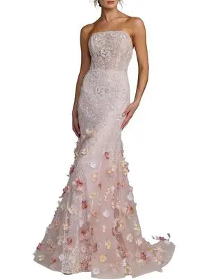 Mac Duggal Embellished Strapless Mermaid Gown Blush Multi