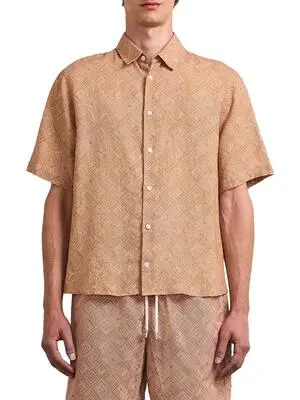 Frescobol Carioca Castro Angra Madeira-print Linen Button-front Shirt - Copper
