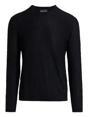 Emporio Armani Textured Wool Jacquard Crewneck Sweater - Navy