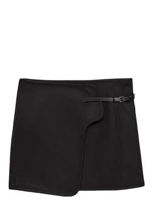 Helmut Lang Saddle Wool-blend Wrap Mini Skirt - Black