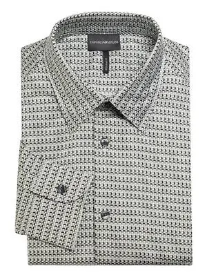Emporio Armani Micro Print Stretch-cotton Sport Shirt - Grey