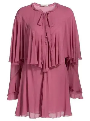 LoveShackFancy Liraine Ruffled Tiered Minidress - Deep Rose