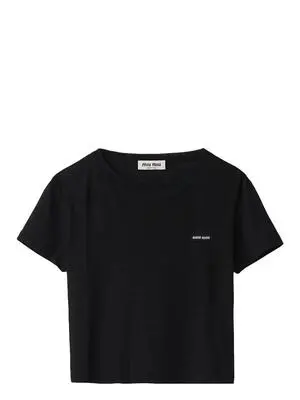 Miu Miu Ribbed Jersey T-shirt Black