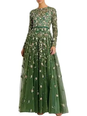 Mac Duggal Petite Embellished Tulle Fit & Flare Gown - Sage
