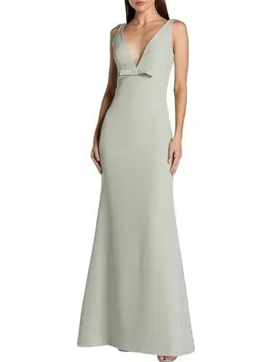 Mac Duggal Petite Bow Crepe Sleeveless Mermaid Gown Sage