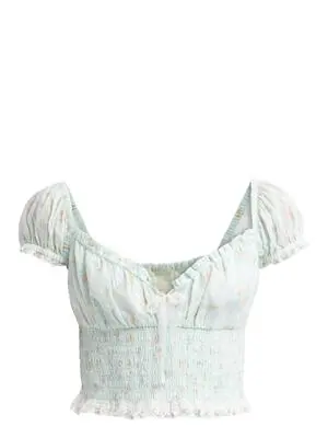 LoveShackFancy Daini Floral Smocked Top - Celadon Drift