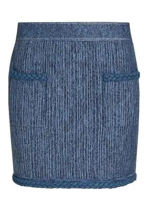 MILLY Soleil Pinstriped Knit Miniskirt - Blue Multi