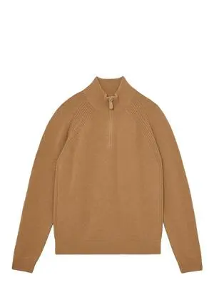 REISS Charming Wool-blend Quarter-zip Sweater - Camel