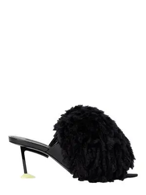 Givenchy Pompom Mules In Patent Leather And Knit Black
