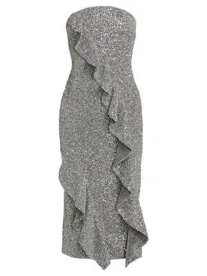 MILLY Katy Sequin Ruffle Strapless Cocktail Dress - Silver