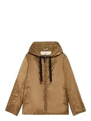 Max Mara Padded Hooded Jacket In Water Repellent Canvas Caramel