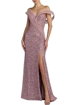 Mac Duggal Crystal-embellished Sequined Asymmetric Gown Blush