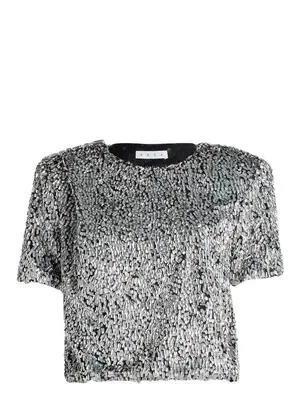 AREA Metallic Beaded Crop T-shirt