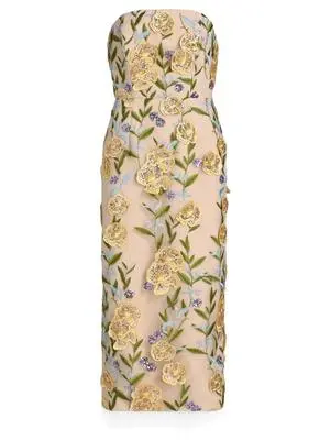 MILLY Kait Embroidered Sequined Strapless Midi-dress - Multi