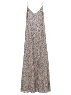 REISS Faye Sequined V-neck Gown - Silver