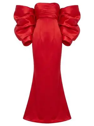Mac Duggal Oversized Bow Satin Gown - Ruby