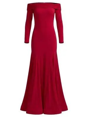 Mac Duggal Jersey Off-the-shoulder Long-sleeve Trumpet Gown - Red