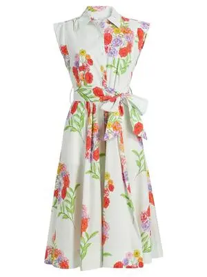 MILLY Jules Paris Bouquet Poplin Midi-dress - White Multi